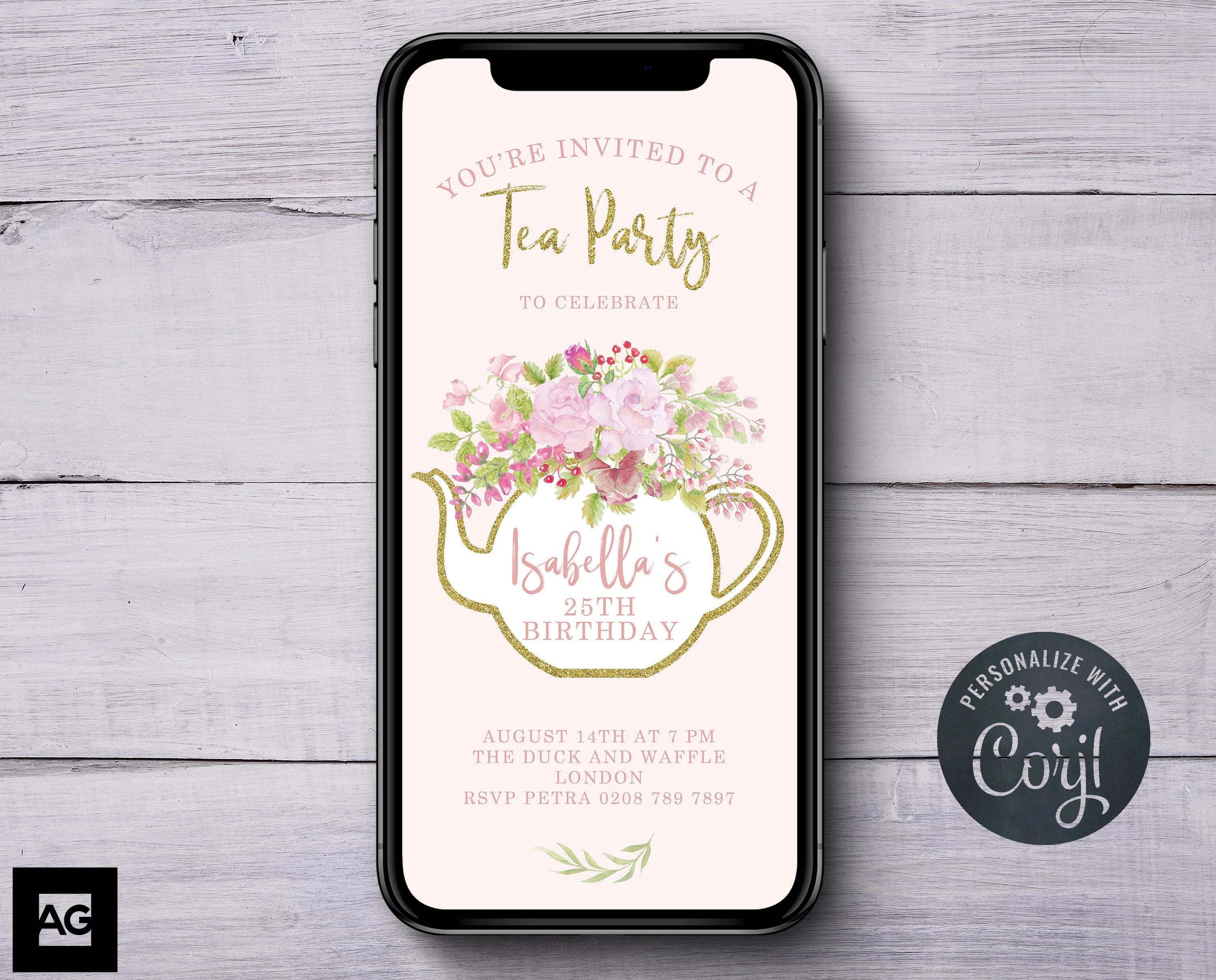 Tea Party Invite Digital Tea Party Invites Tea Party Evite - Etsy