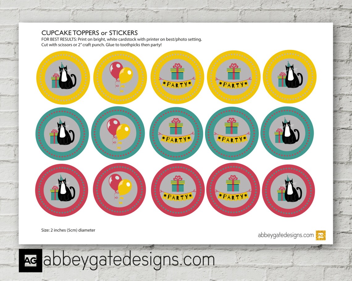 Cat Cupcake Toppers Printable Cake Toppers Cat Party - Etsy