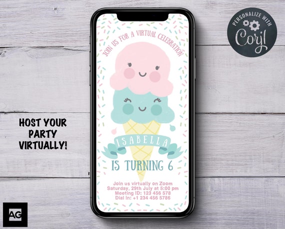 Zoom Ice Cream Birthday Quarantine Party Invites Virtual Ice - Etsy ...