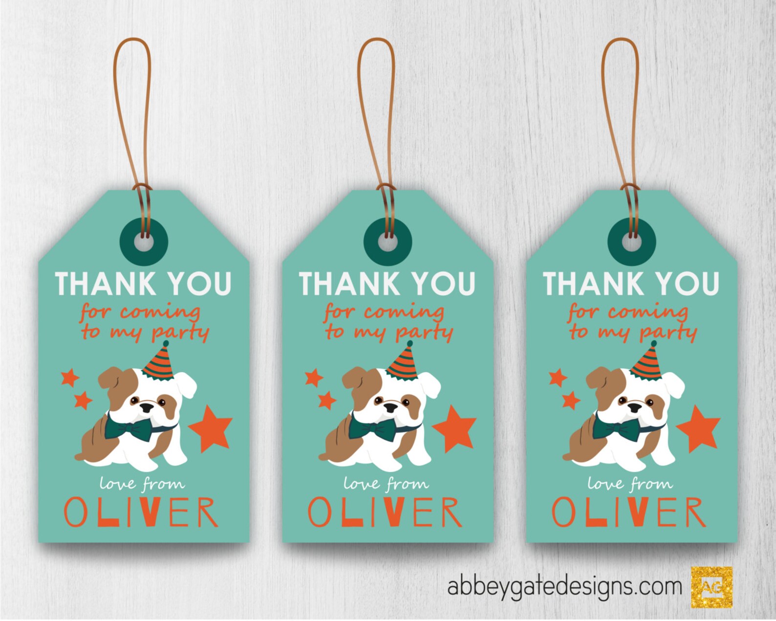 Bulldog Party Tags Printable Party Tags Bulldog Birthday | Etsy