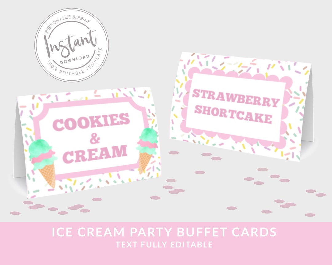 Ice Cream Party Food Tent Cards, Ice Cream Party Buffet Cards, INSTANT ...