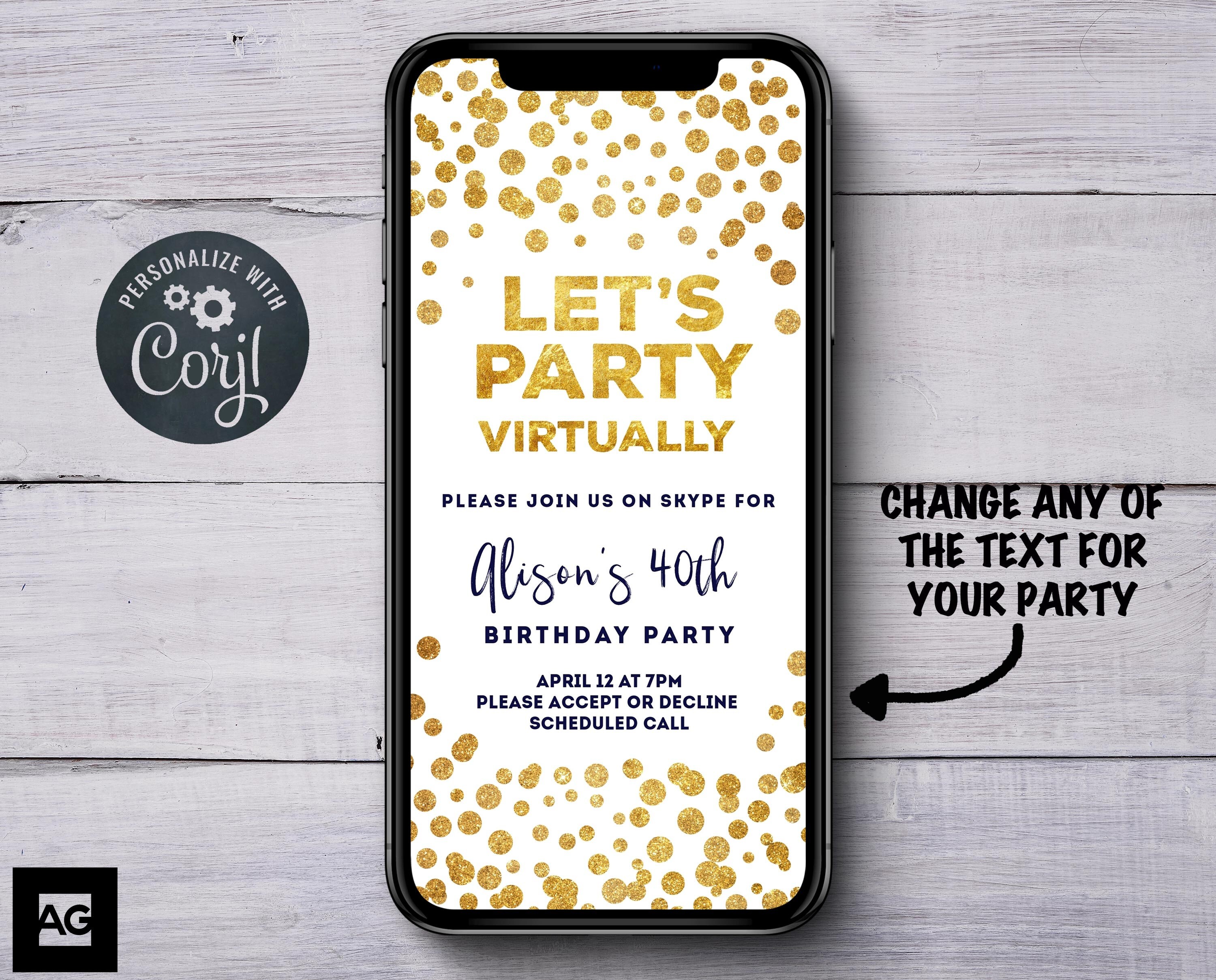 Zoom Party Invite, Skype Party Invite, Quarantine Party Invite, Digital ...