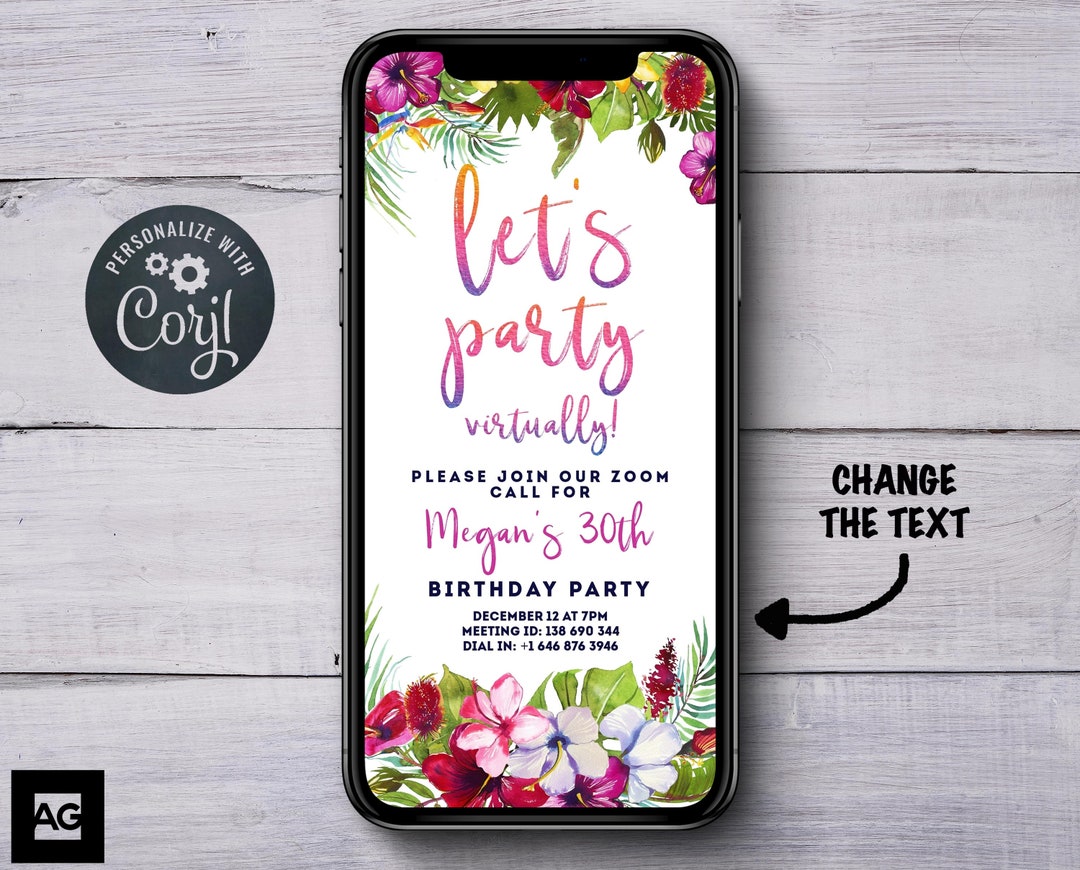 Self-isolation Party Invite, Birthday Quarantine, Skype Party Invite ...