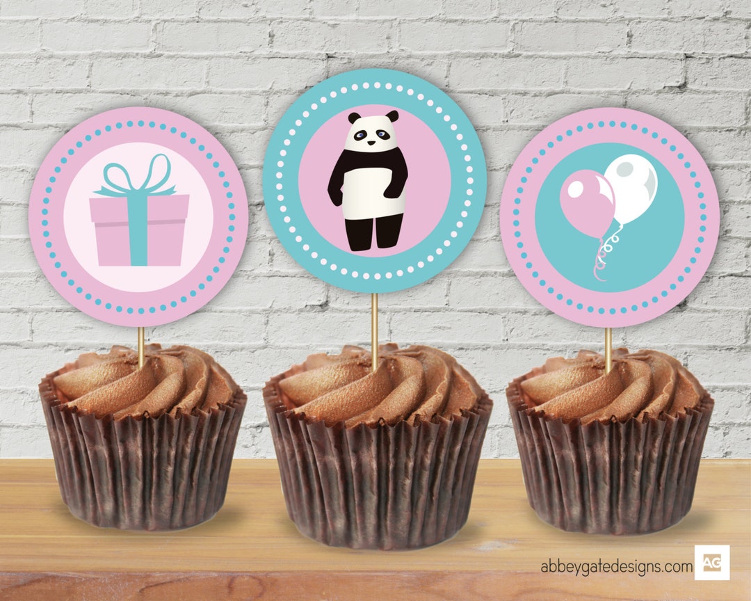 Panda Cupcake Toppers, Printable Cake Toppers, Panda Party Stickers ...