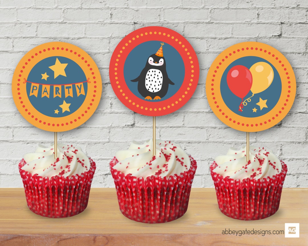 Penguin Cupcake Toppers, Printable Cake Toppers, Penguin Party Stickers ...