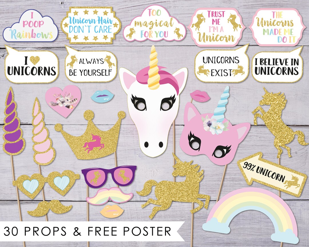 Unicorn Photo Booth Props, DIGITAL Unicorn Photo Booth, Photo Booth ...