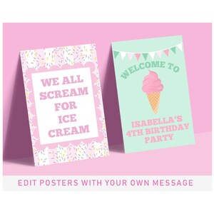 Ice Cream Party Package, EDITABLE INSTANT DOWNLOAD, Ice Cream Birthday ...
