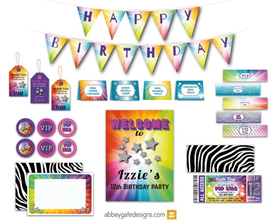 Pop Star Birthday Kit Personalised Pop Party Bundle | Etsy