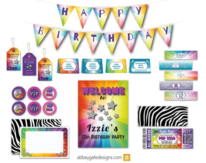 Pop Star Birthday Kit Personalised Pop Party Bundle - Etsy UK