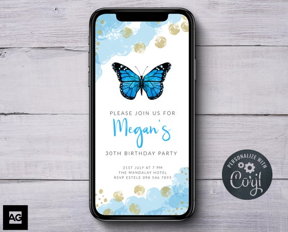 Butterfly Invitation Digital Butterfly Invite Blue Butterfly - Etsy