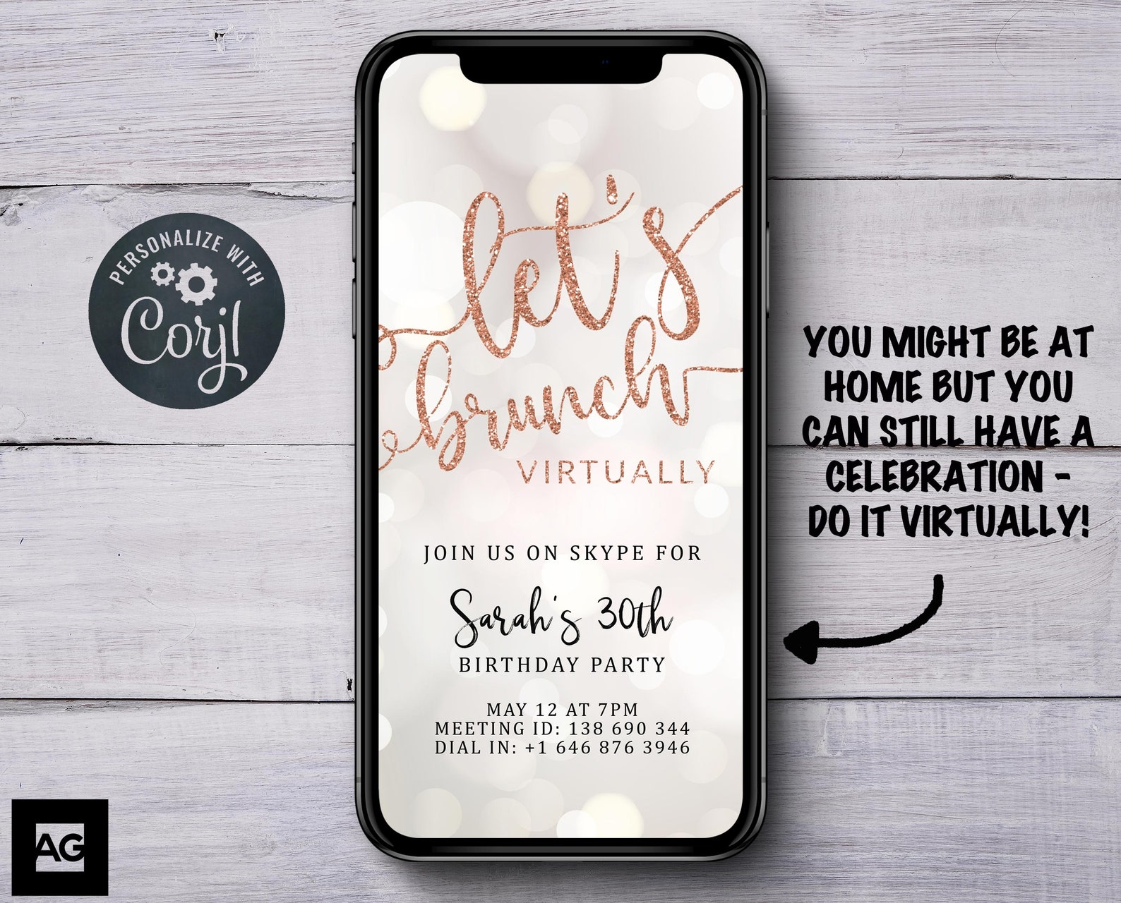 Social Distancing Brunch Invite, Self-isolation Brunch Invite, Virtual ...