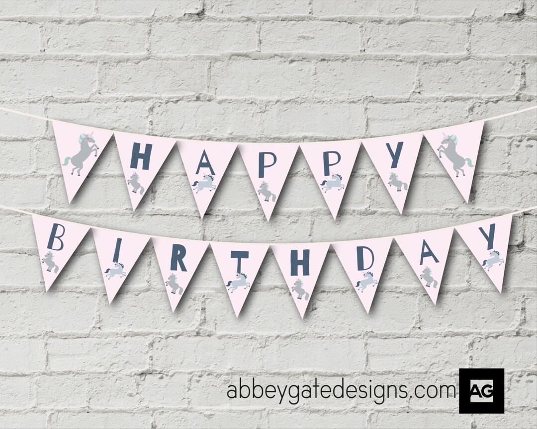 Unicorn Birthday Bunting, Instant Download, Printable Unicorn Birthday ...