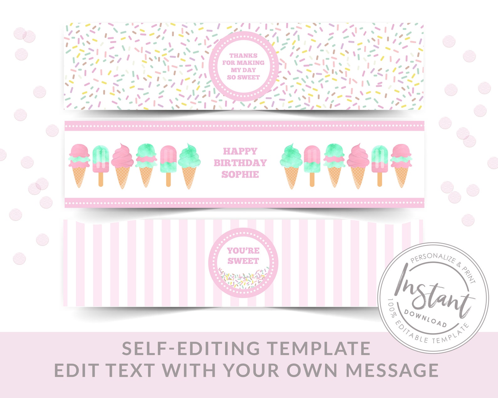 Ice Cream Party Bottle Label Template INSTANT DOWNLOAD - Etsy UK