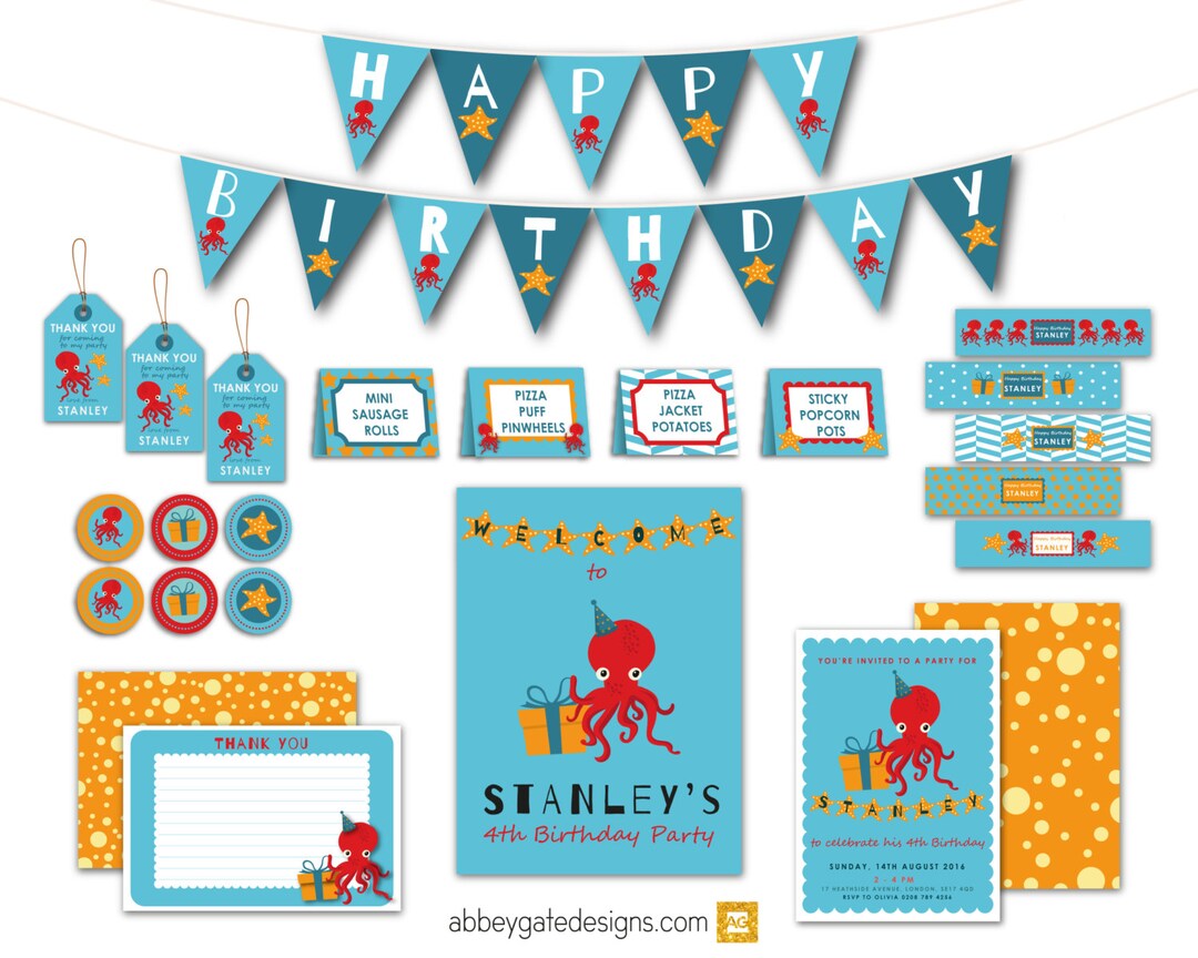 Octopus Birthday Kit, Personalised Under the Sea Party Bundle ...