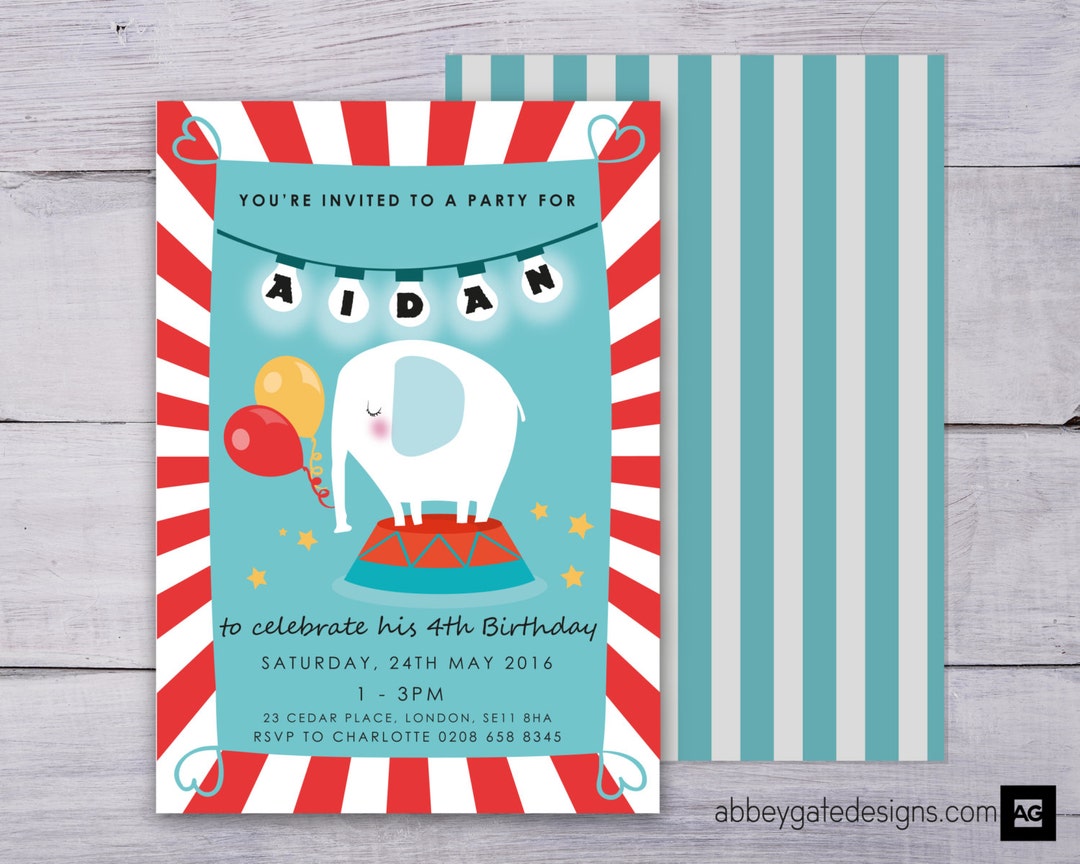 Personalised Elephant Invitation, Circus Party Invitation, Printable ...