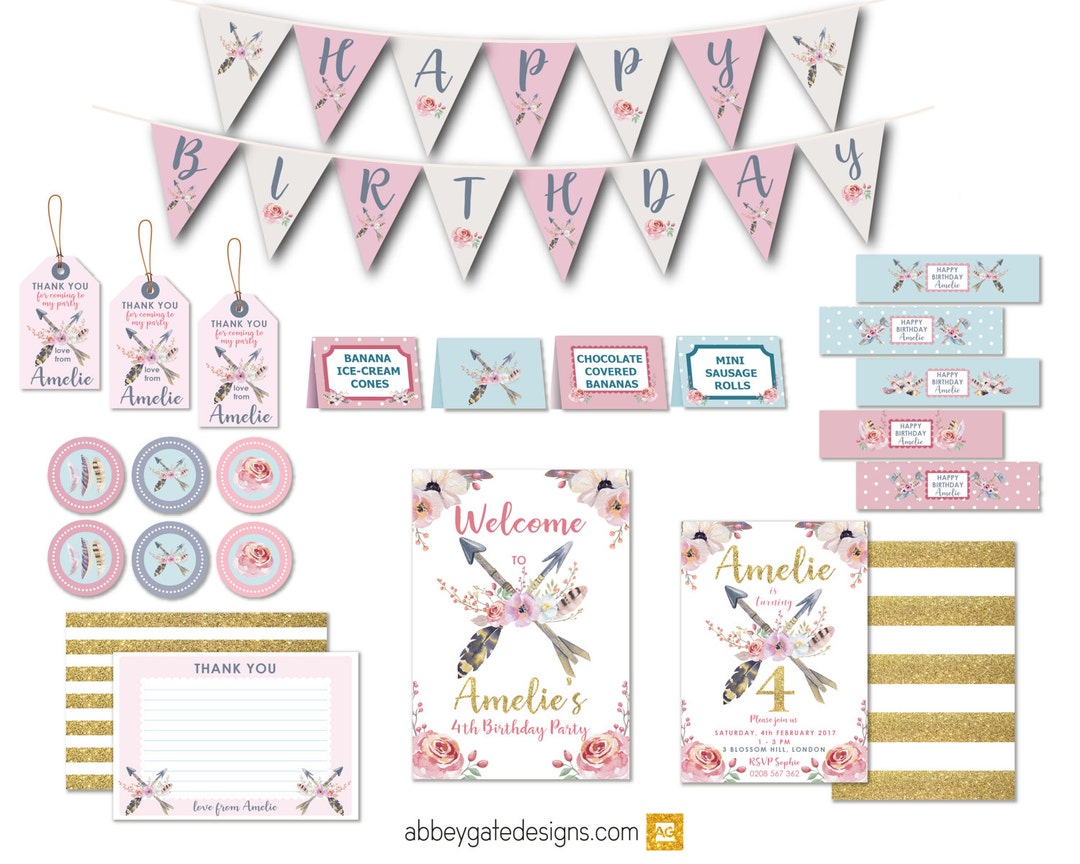 Tribal Birthday Kit, Personalised Tribal and Floral Party Bundle ...