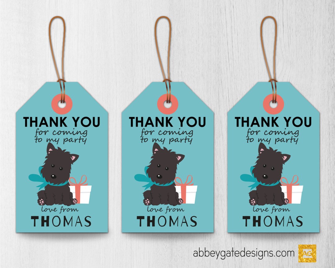 Printable Dog Party Favour Tags, Personalised Party Tags, Dog Birthday ...