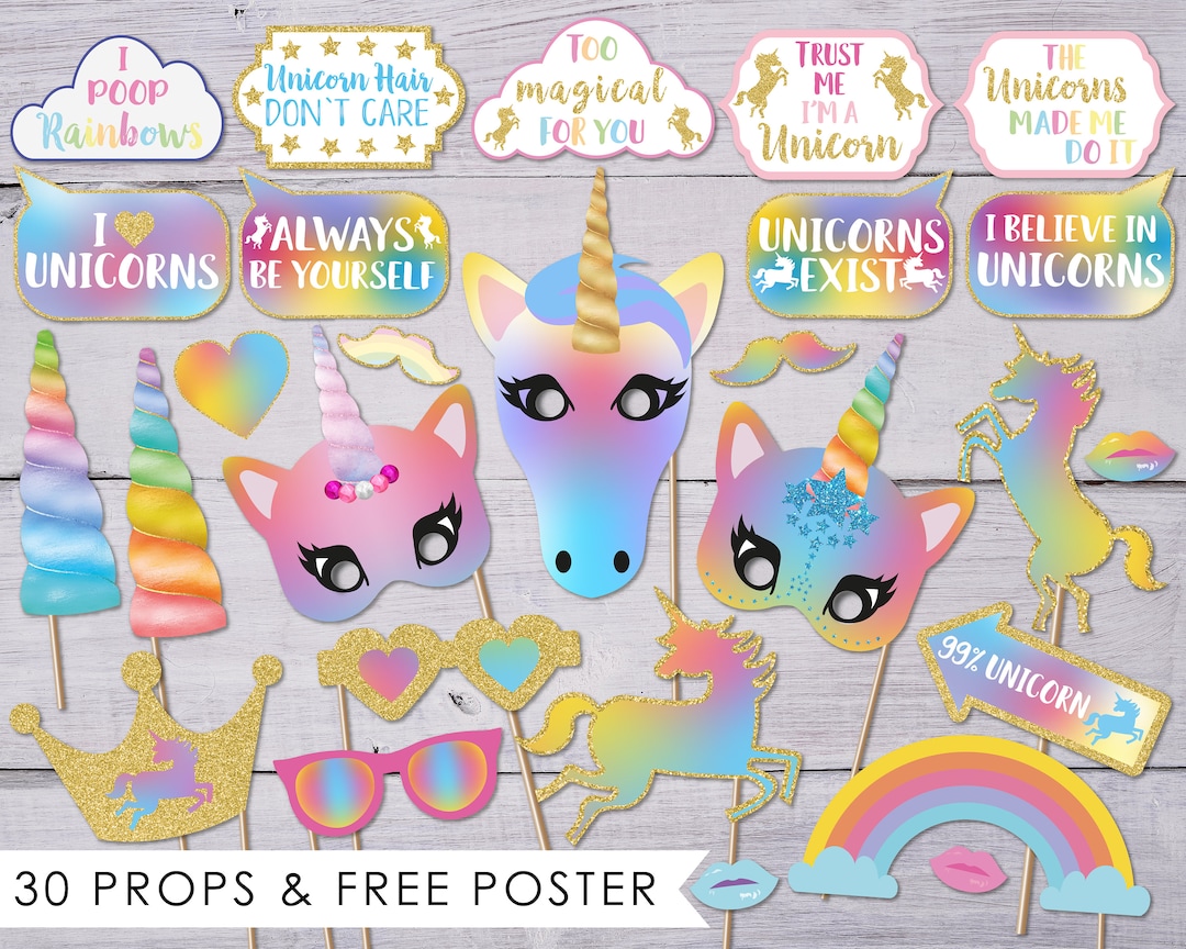 Unicorn Photo Booth, Rainbow Unicorn, Photo Booth Props, Unicorn Party ...