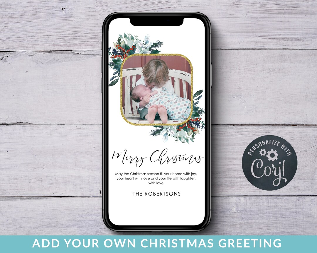 Digital Christmas Card With Photo, Electronic Christmas Photo Card ...