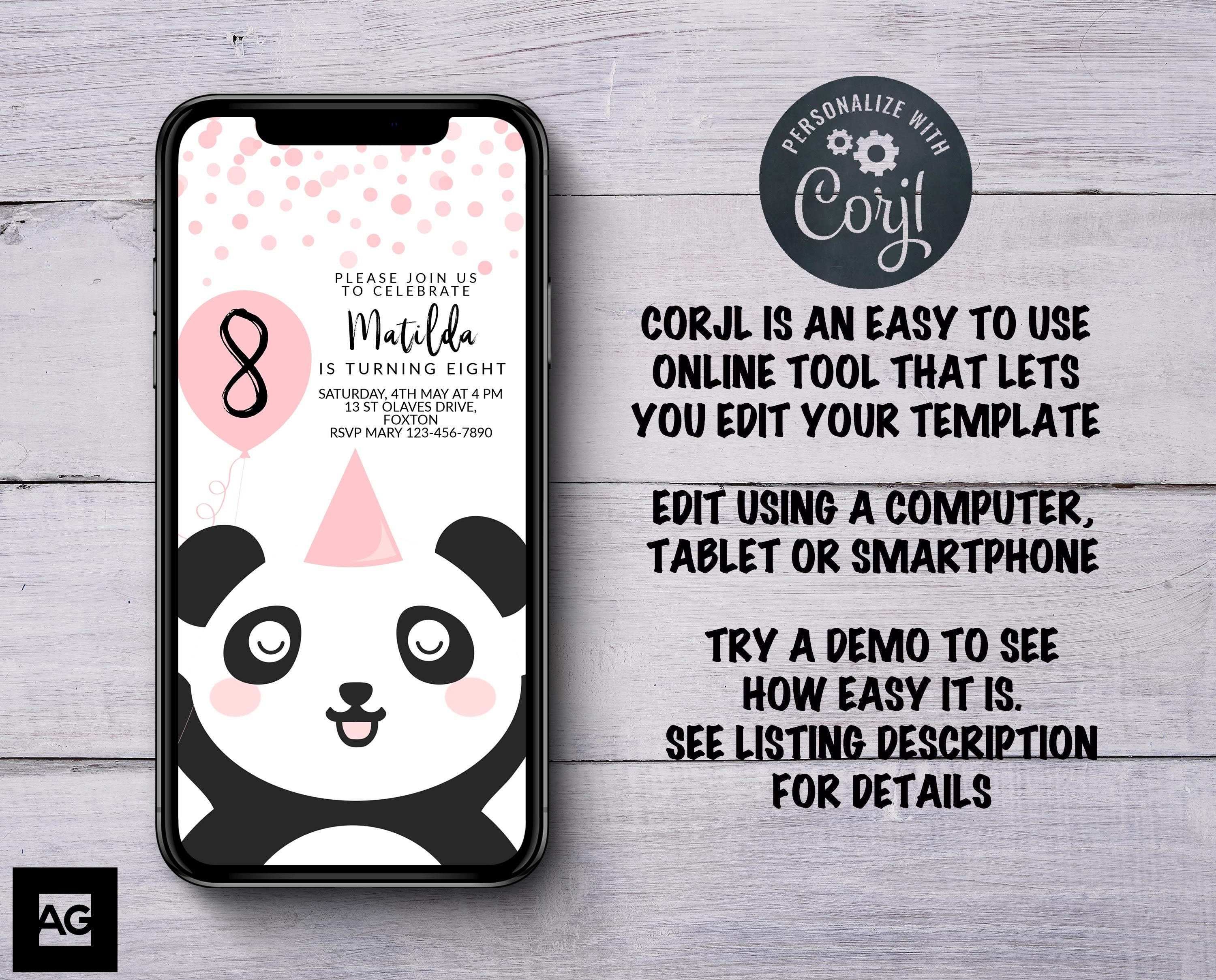 Electronic Panda Party Invitation, Panda Party E-invite, Panda Party ...