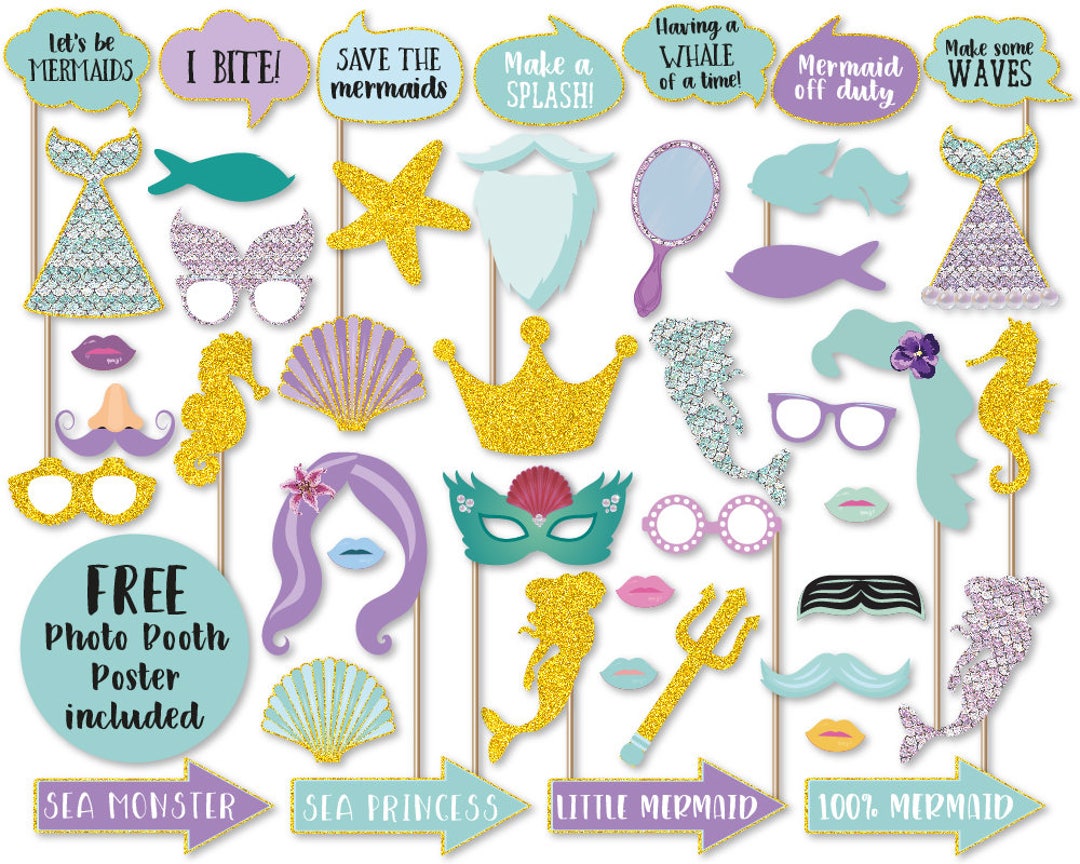 Mermaid Photo Booth Props, Photo Booth Poster, Party Mermaid Decor ...