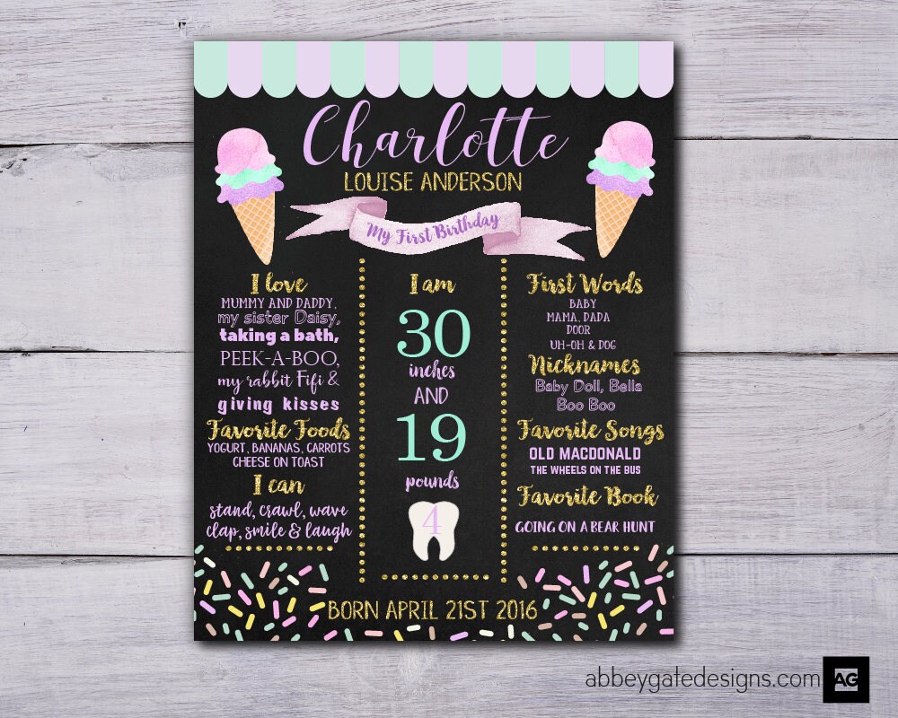 Ice Cream First Birthday Poster Ice Cream Birthday Poster - Etsy UK