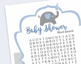 Elephant Baby Shower Word Search Gender Neutral Elephant | Etsy