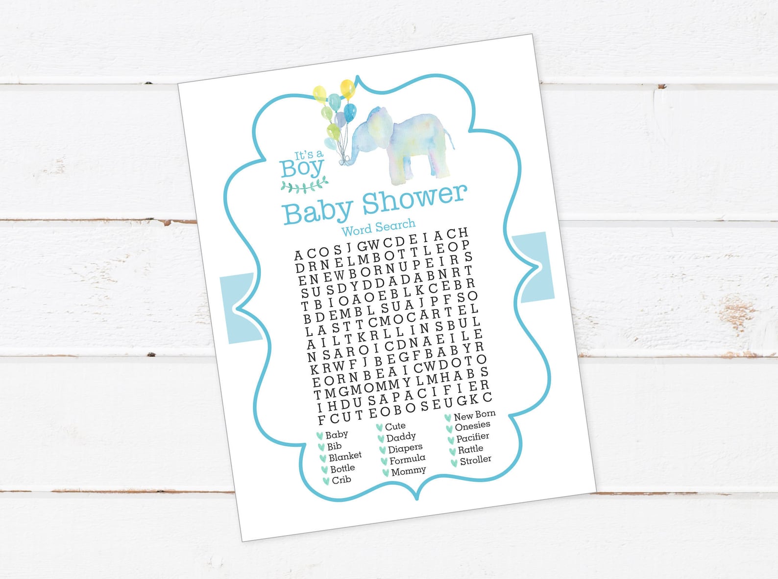 Elephant Baby Shower Word Search Elephant Baby Shower Games | Etsy