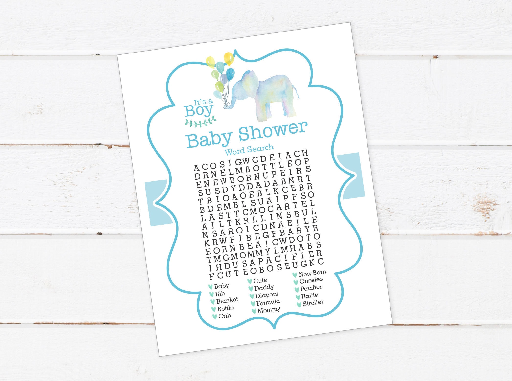 Elephant Baby Shower Word Search - Elephant Baby Shower Games Printable ...