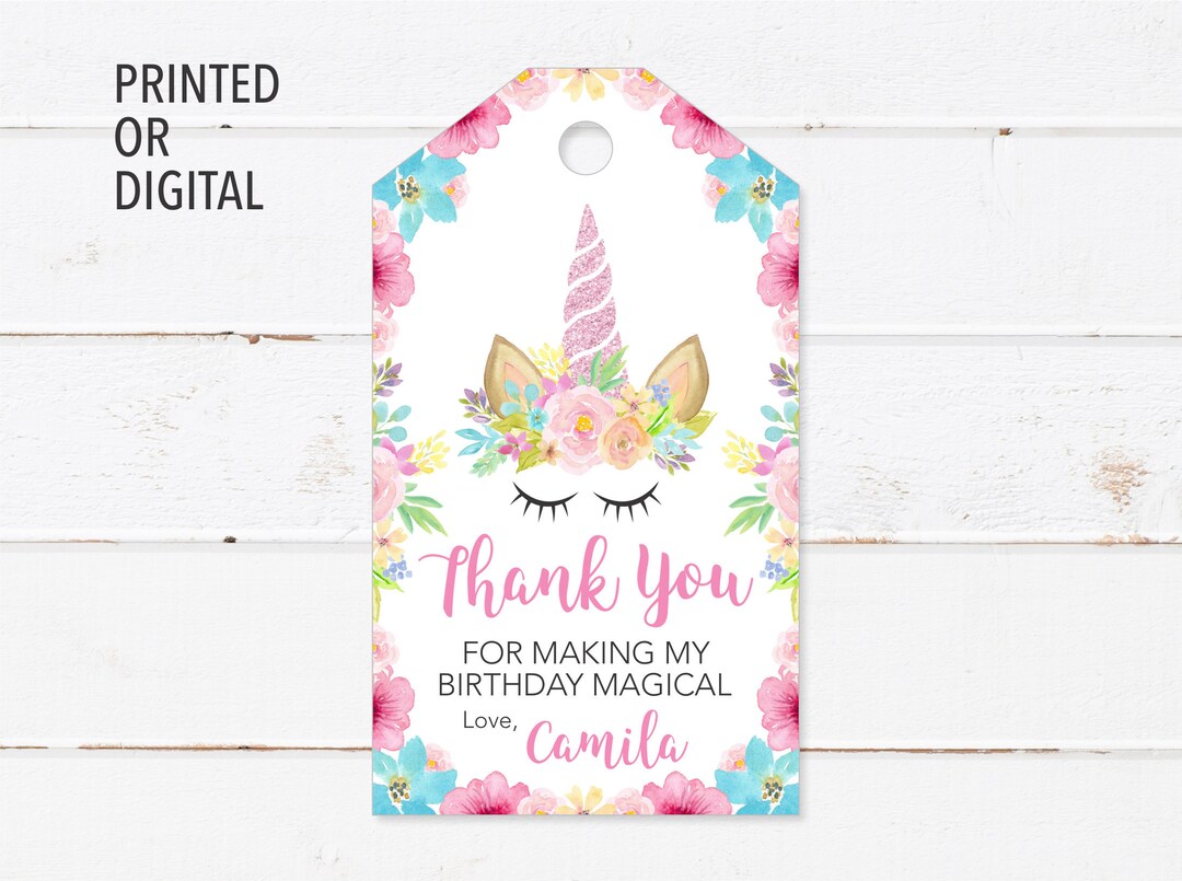 Floral Unicorn Birthday Thank You Tags Unicorn Favor Tags Unicorn Party ...