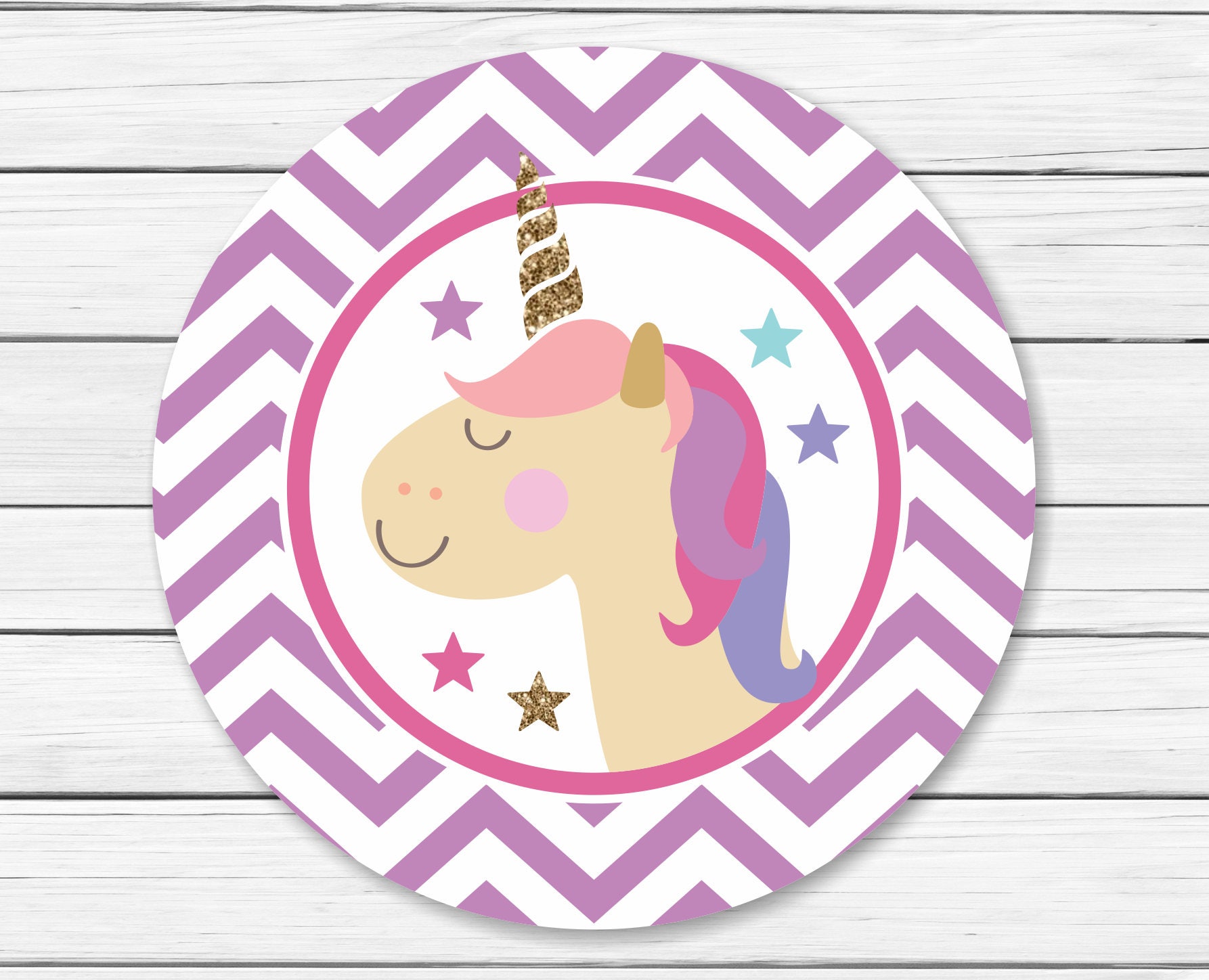 Unicorn Cupcake Toppers Printable Chevron Unicorn Cupcake Etsy