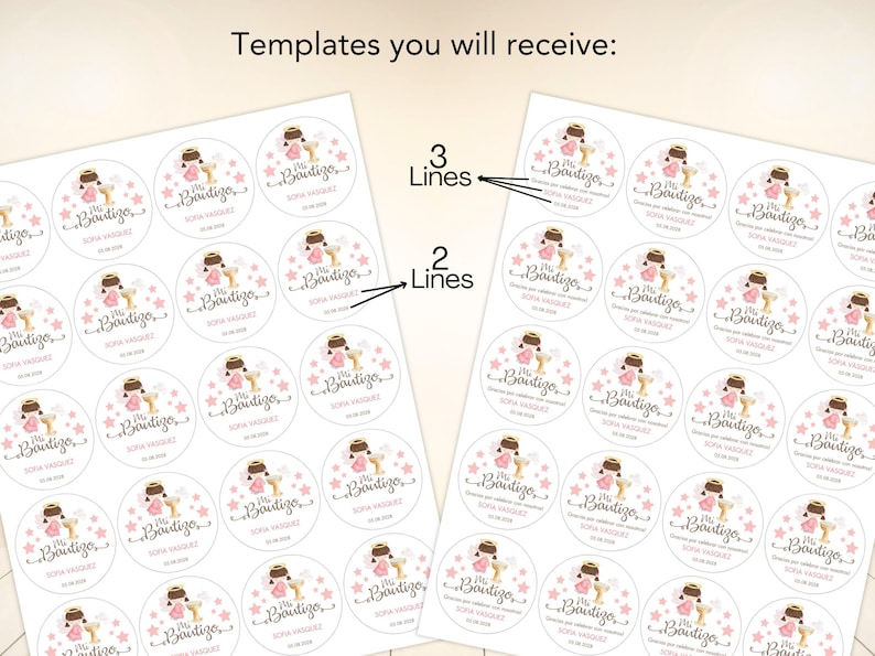 Printable Baptism Stickers Tags Spanish Girls, Angel Pink Stars ...
