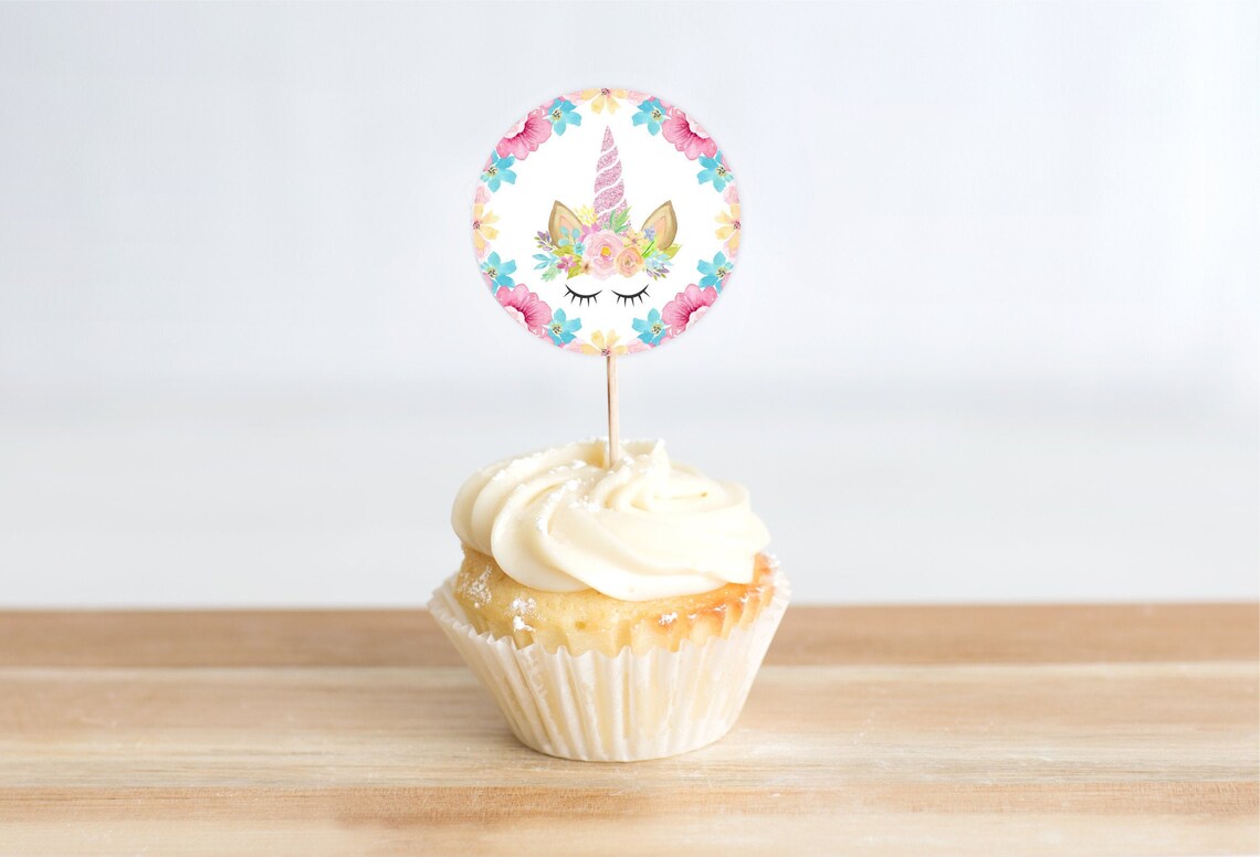 Unicorn Birthday Cupcake Toppers Digital Printable Unicorn | Etsy