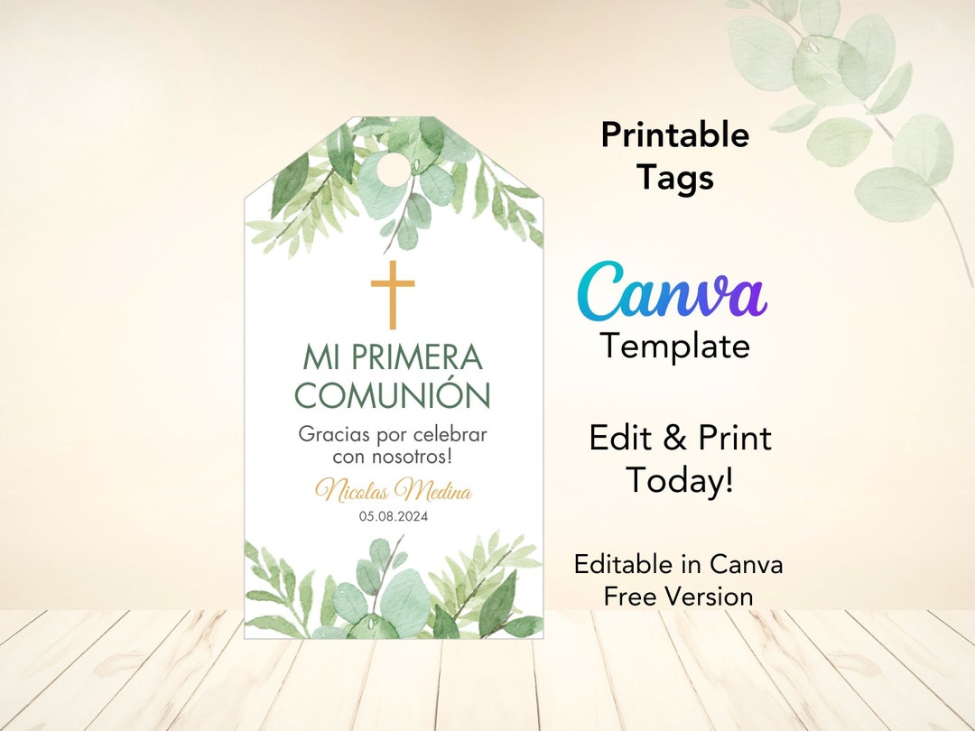 First Communion Tags Spanish Boys Girls Cross, Editable Template First ...