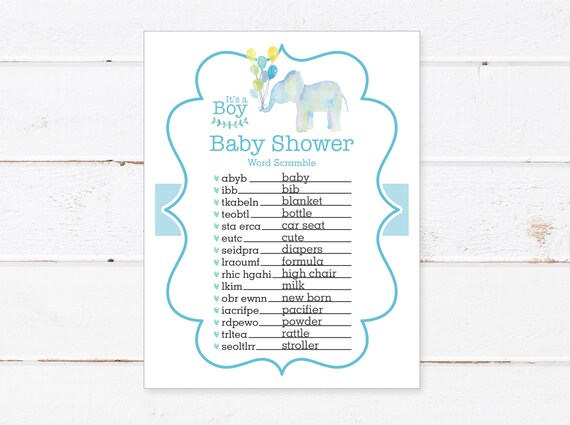 Elephant Baby Shower Word Scramble Elephant Baby Shower Pink And Gray