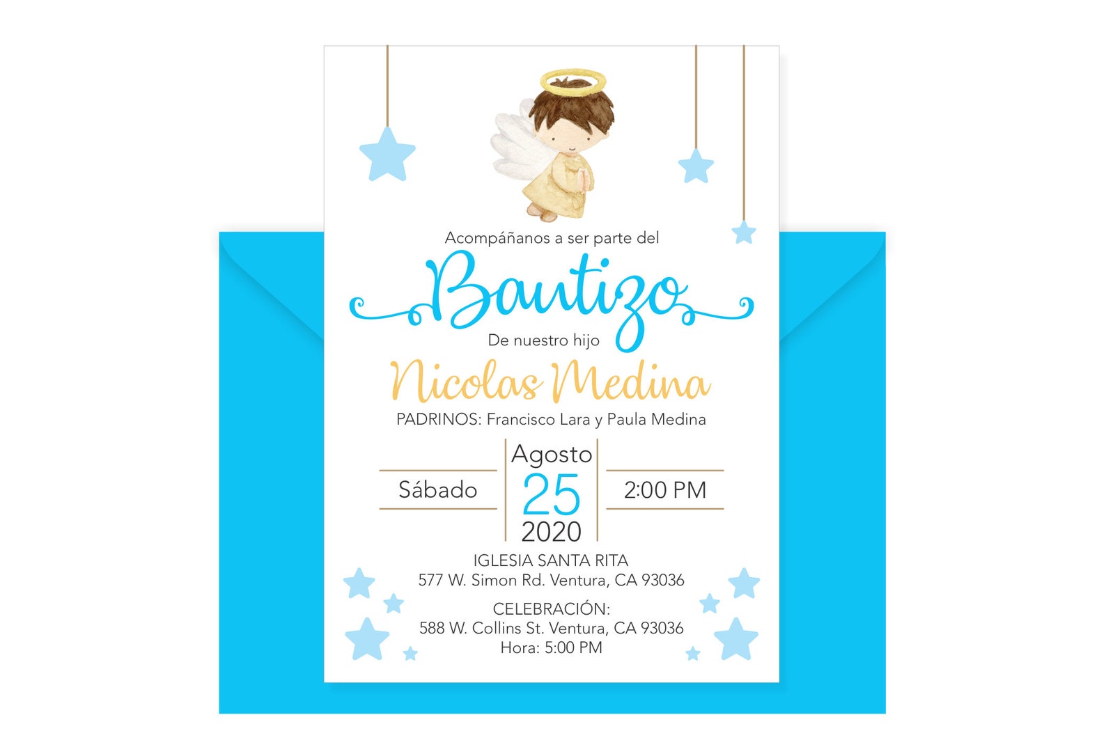 Baptism Invitation In Spanish Printable Boy Invitacion Etsy Espa a