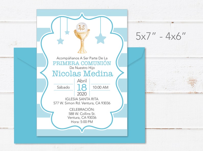 First Communion Invitation in Spanish Printable Boy | Etsy