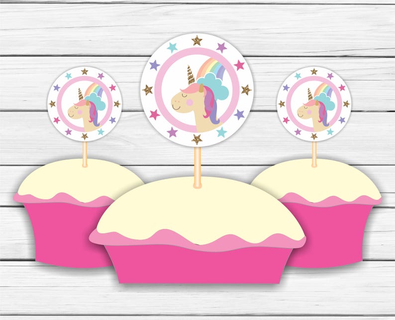 Unicorn Rainbow Birthday Cupcake Toppers Printable Unicorn Etsy Israel