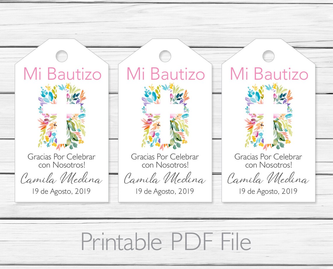 Thank You Tags Baptism Spanish Cross Personalized - Etsy