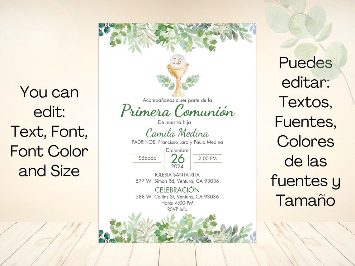 First Communion Invitation Spanish Boys Girls, Editable Template First ...