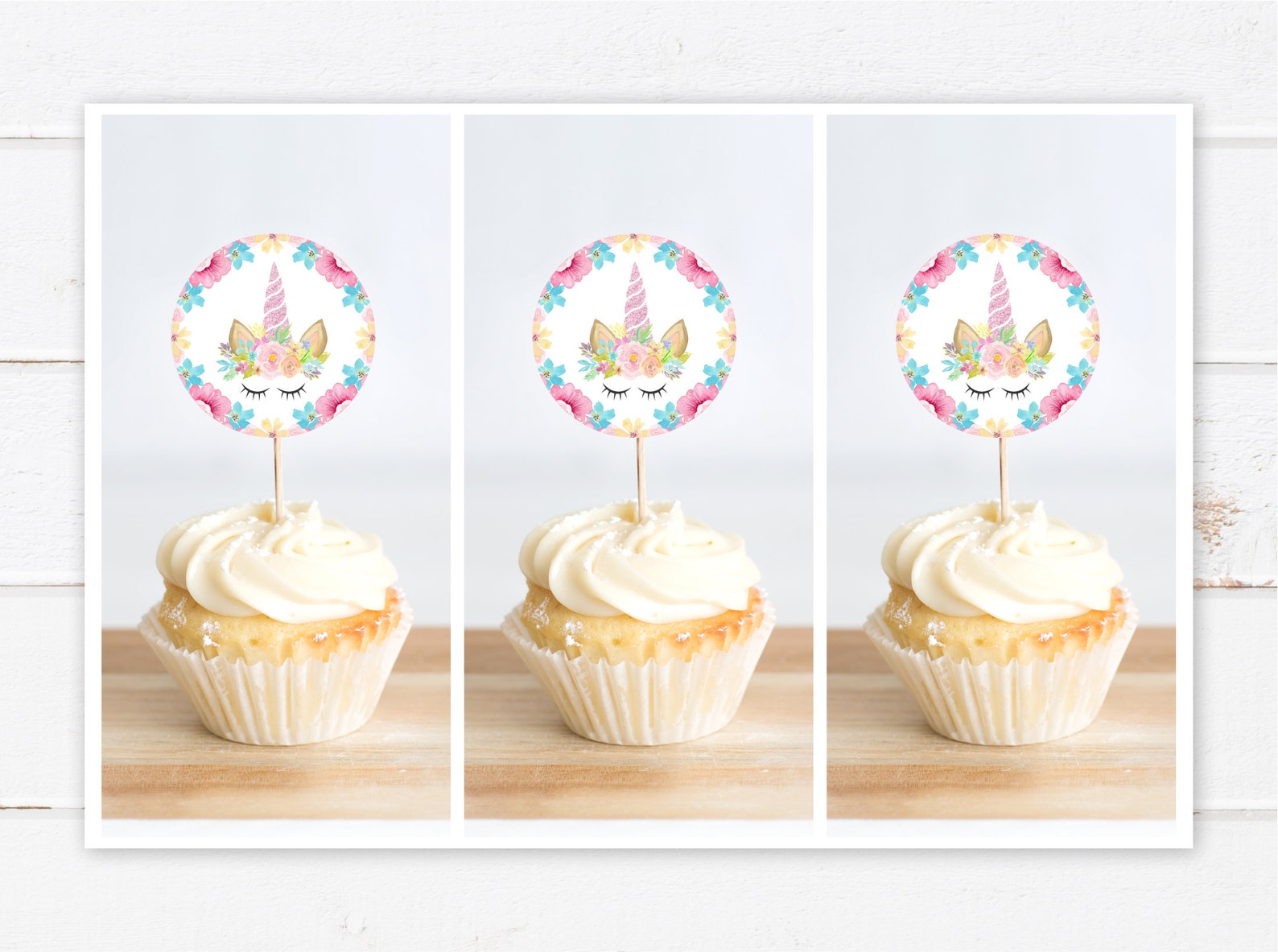 Unicorn Birthday Cupcake Toppers - Digital Printable Unicorn Cupcake ...