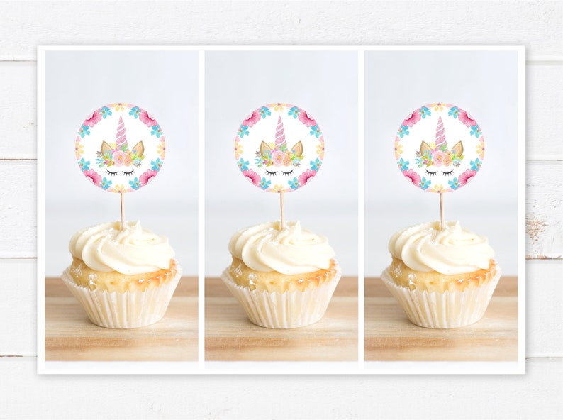 Unicorn Birthday Cupcake Toppers Digital Printable Unicorn | Etsy