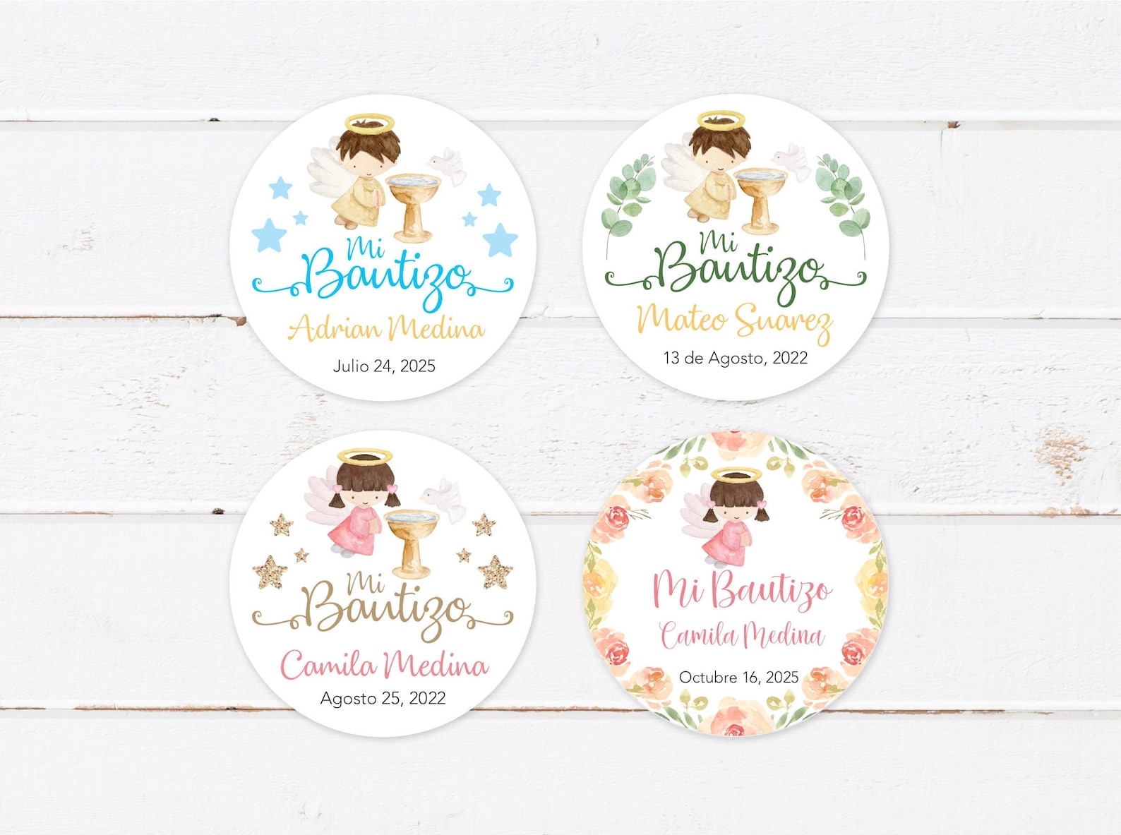 Baptism Stickers in English or Spanish - Digital File - Girl Angel or ...