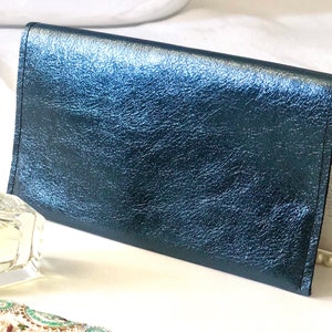 Navy Blue Leather Cheque Book Cover Metallic Leather Cheque - Etsy
