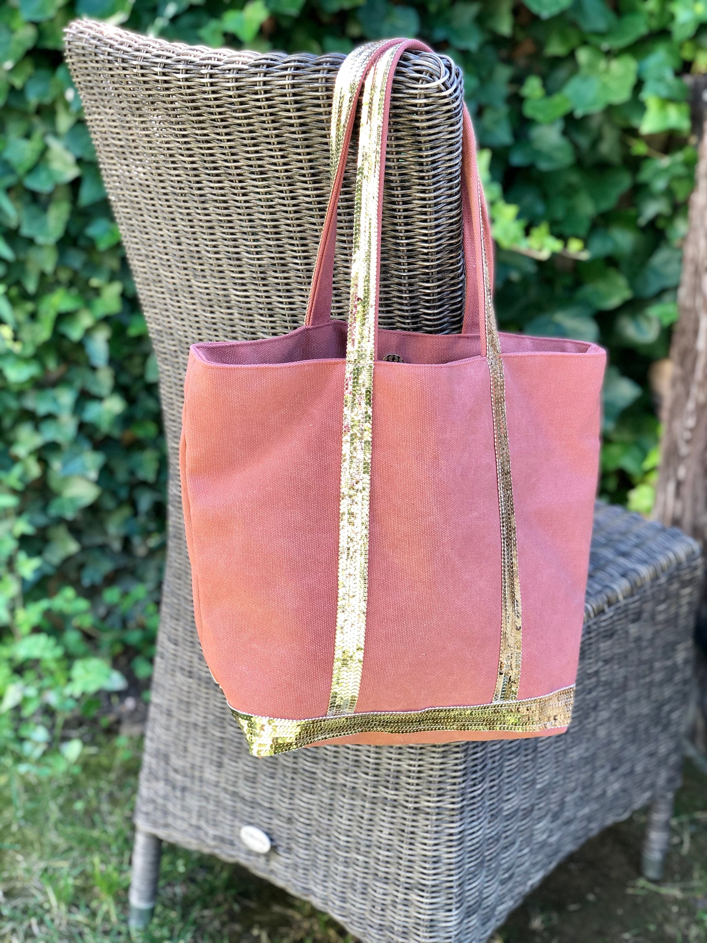 Terracotta Cotton Tote Bag With Gold Sequins - Etsy