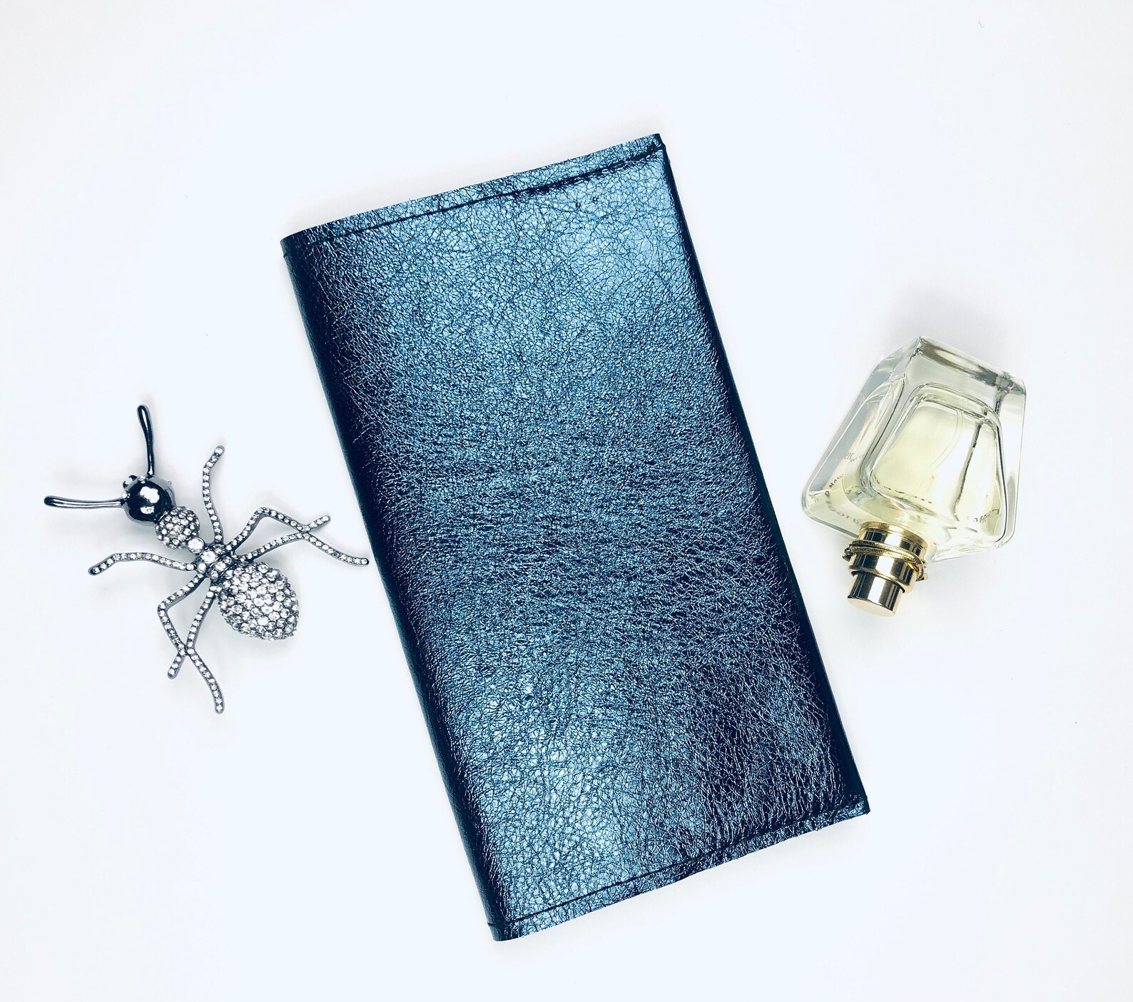 Navy Blue Leather Cheque Book Cover Metallic Leather Cheque - Etsy