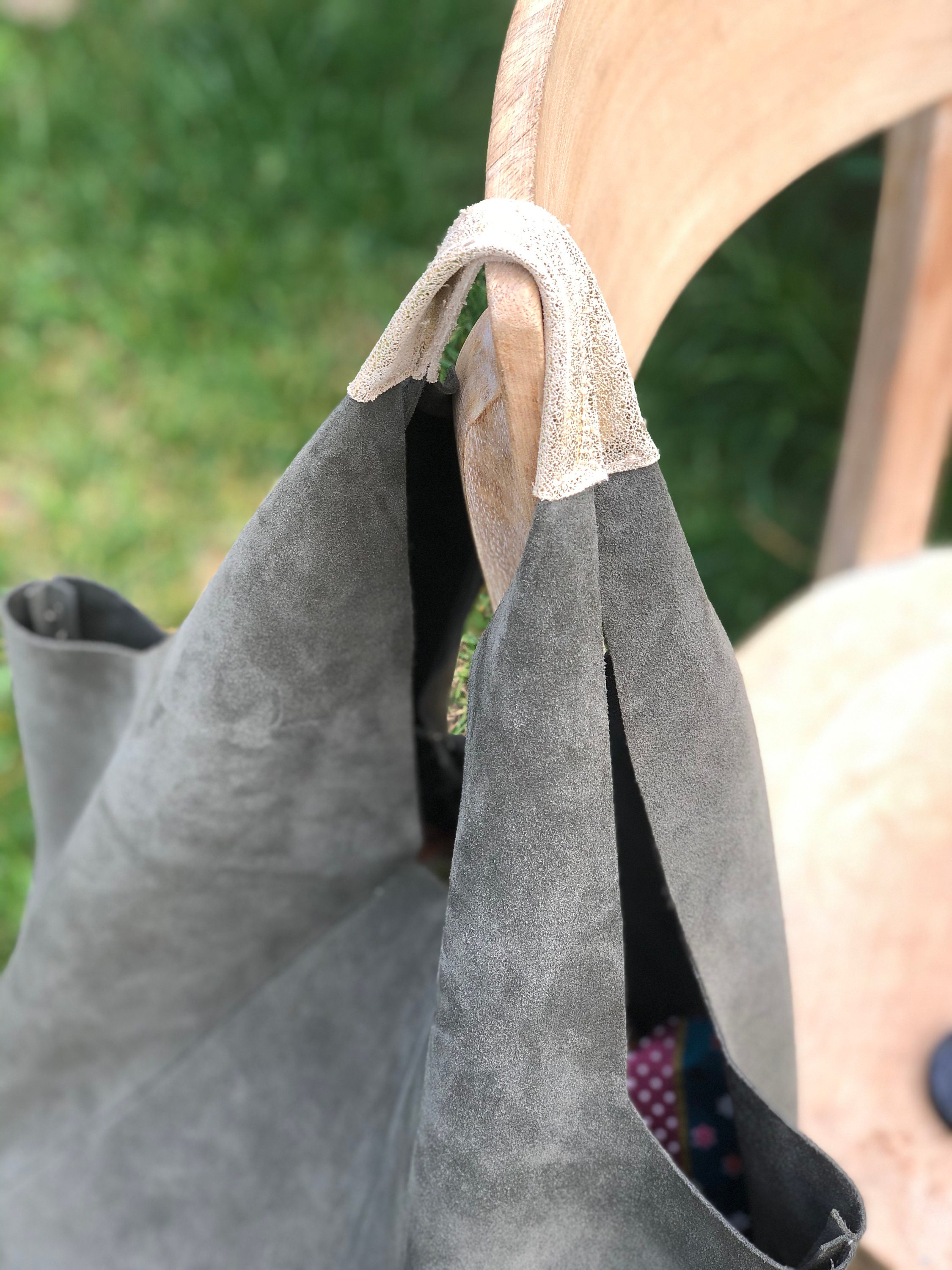 Khaki Gold Boho Suede Shoulder Bag, Gold Khaki Suede Oversize Bag ...