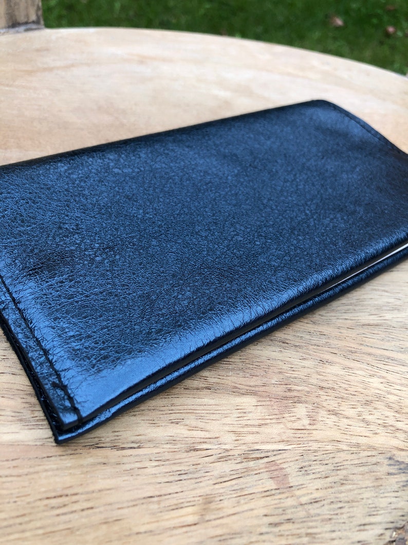 Navy Blue Leather Cheque Book Cover Metallic Leather Cheque - Etsy