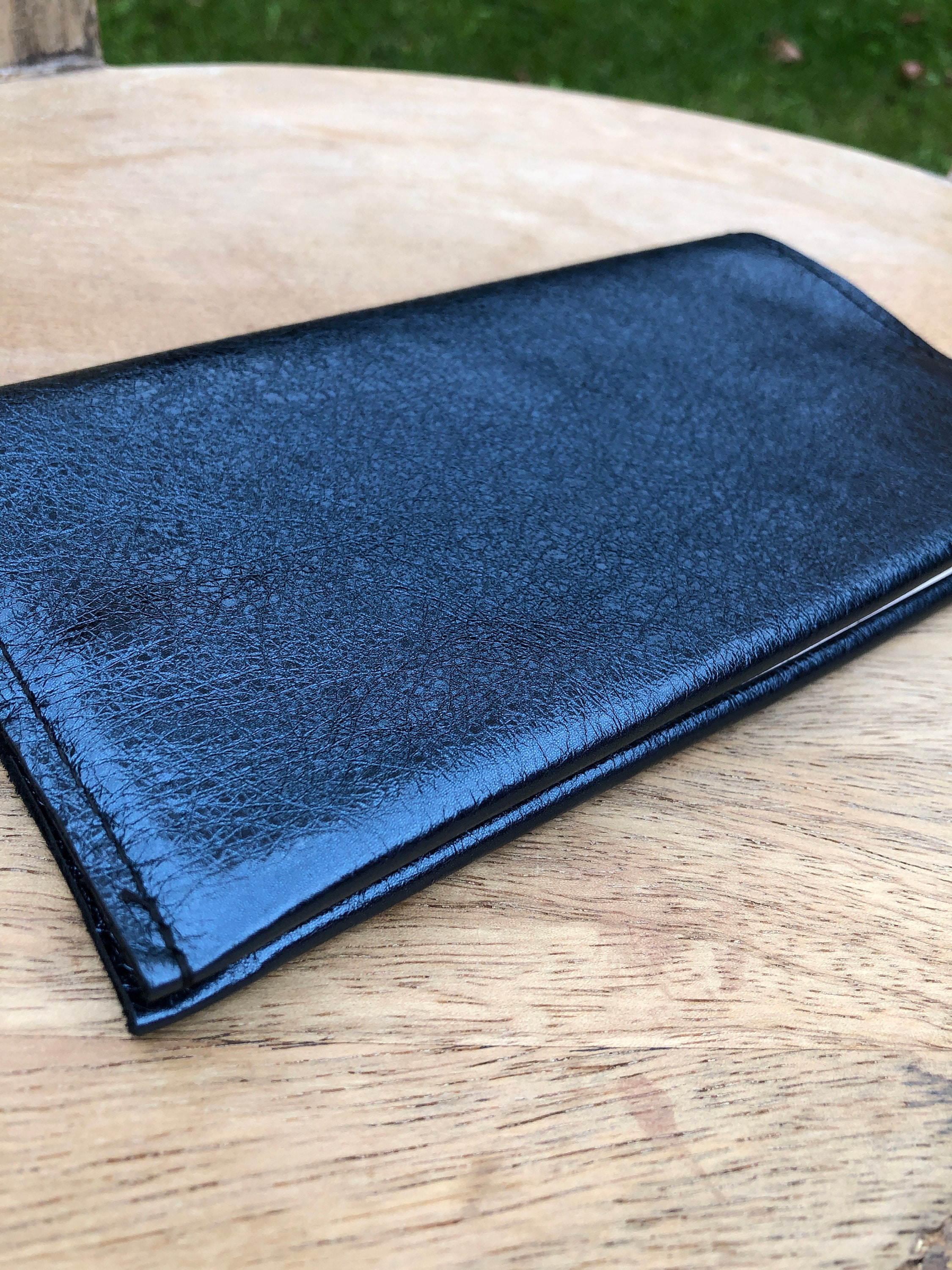 Navy Blue Leather Cheque Book Cover, Metallic Leather Cheque Book Pouch ...
