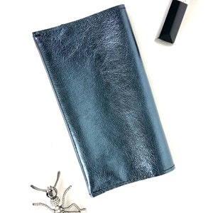 Navy Blue Leather Cheque Book Cover Metallic Leather Cheque - Etsy